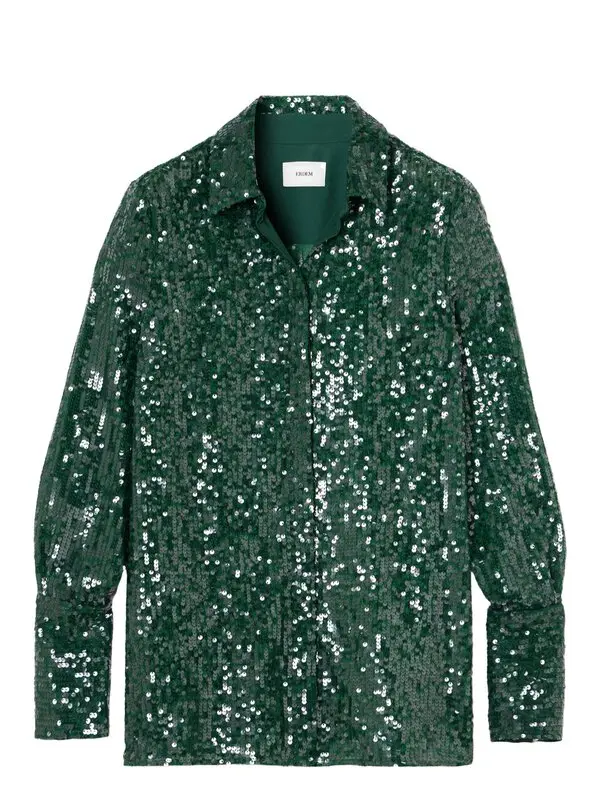 Erdem Sequined Chiffon Shirt - Dark Green