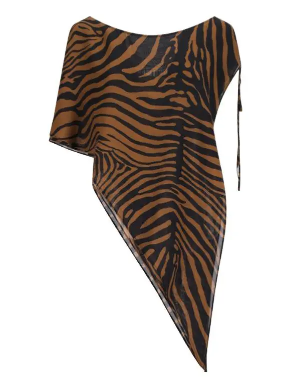 Blumarine Asymmetrical Zebra Print Top - Toffee Brown/black