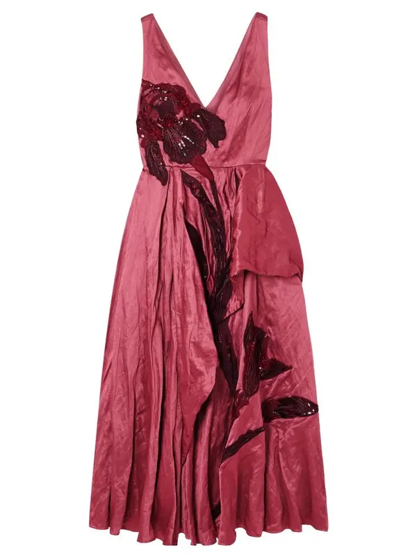Erdem Appliqué Ruffle Dress - Pink