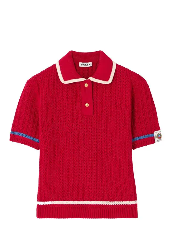 Bally Openwork Knit Polo Shirt With Contrasting Stripes - Red