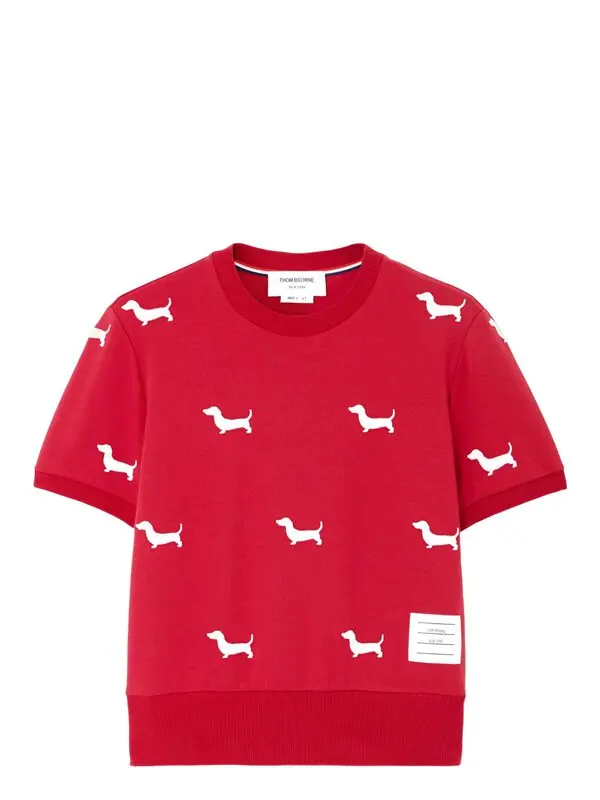 Thom Browne Short Sleeve Dachshund Embroidered T-shirt - Red