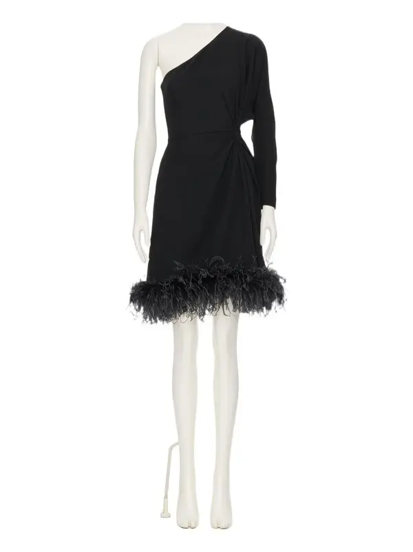 Valentino Garavani One-shoulder Feather Trim Dress - Black