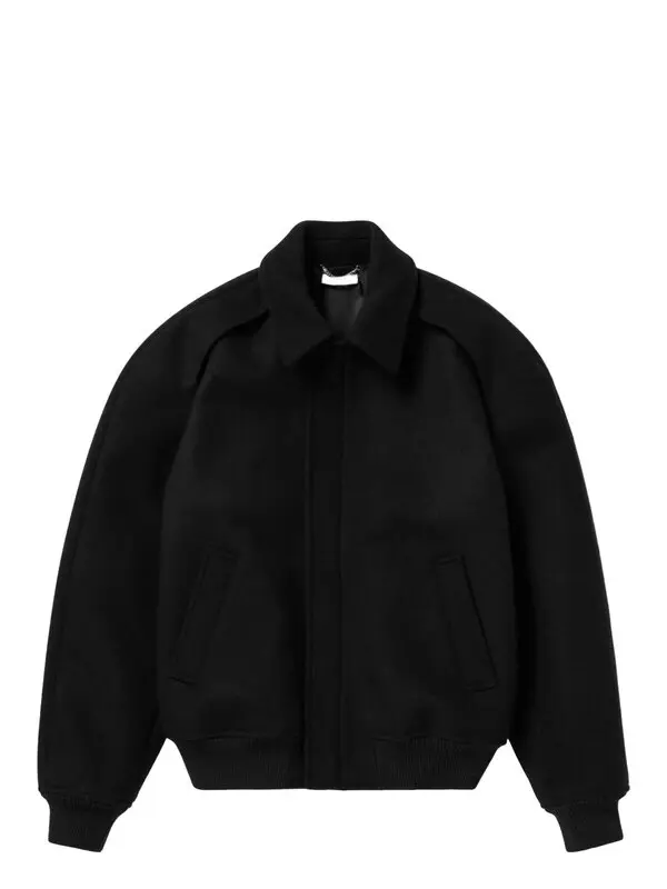 1989 STUDIO Bomber Jacket With Embroidered Back Text - Dark Blue