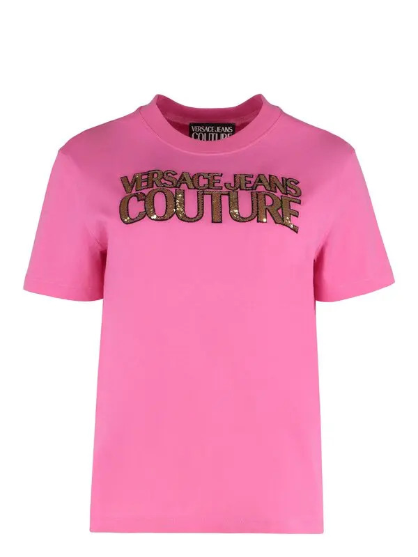 Versace Logo Embellished Crewneck T-shirt - Pink