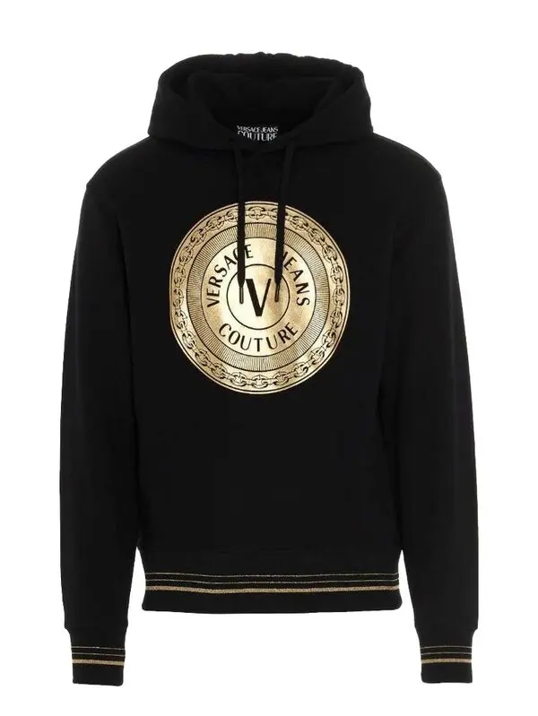 Versace Logo Print Cotton Hoodie - Black
