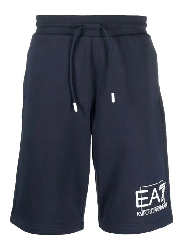 EA7 Logo Print Track Shorts - Black