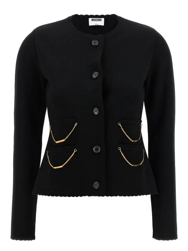 Moschino Chain Detail Merino Wool Cardigan - Black