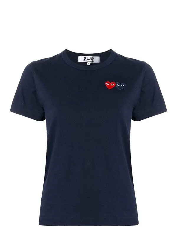 Play Comme Des Garcon Crewneck T-shirt With Embroidered Hearts - Black