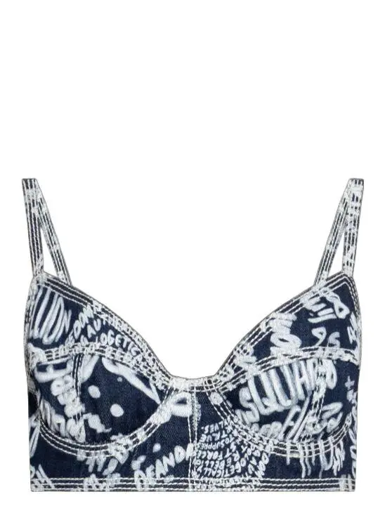 Dsquared2 Cropped Denim Top With Graffiti Print - Navy Blue