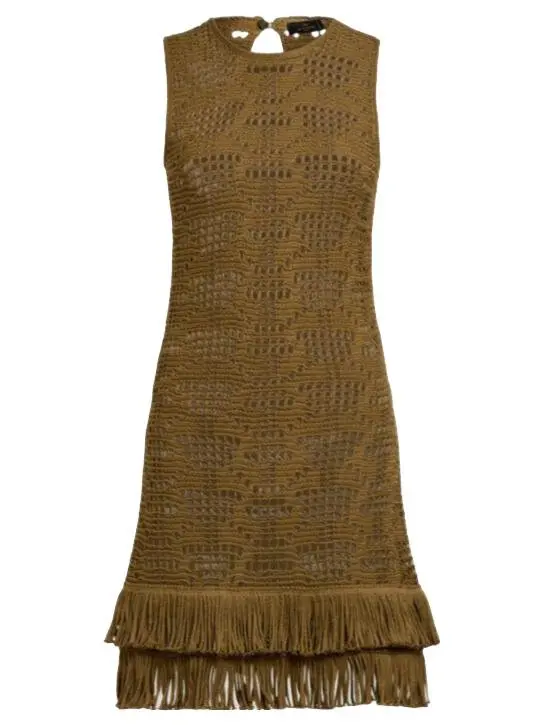 Etro Sleeveless Crochet Midi Dress With Tassels - Camel