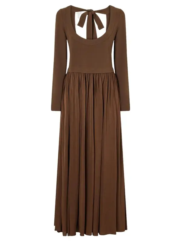 Polo Ralph Lauren Stretch Knit Maxi Dress With Open Back And Tie Detail - Brown