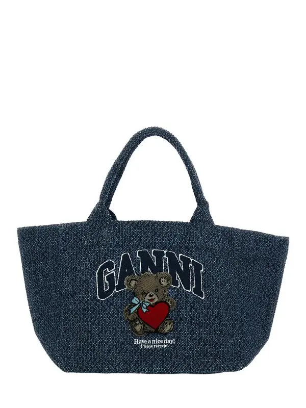 GANNI Bear Denim Medium Tote Bag - Black
