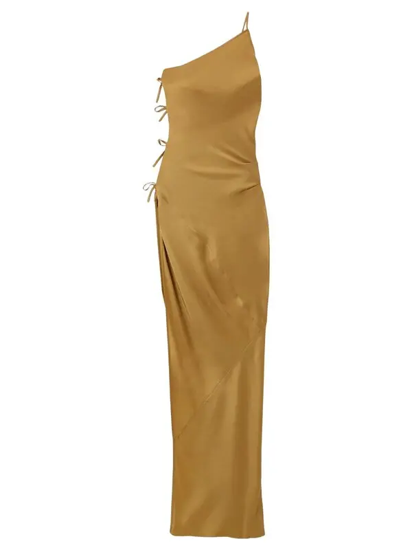 Rick Owens One-shoulder Maxi Dress With Side Slits And Tie Detail - Yellow