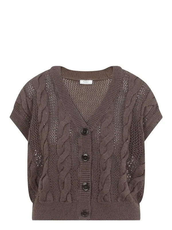 Peserico Sequined Cord-knit Short-sleeve Cardigan - Brown