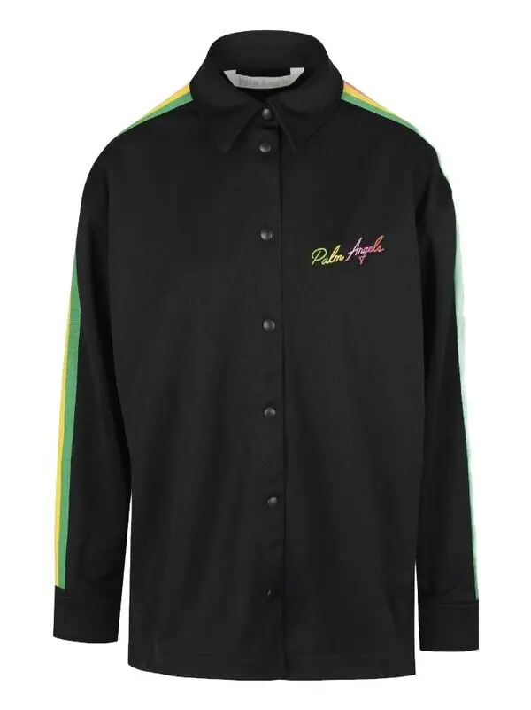 Palm Angels Miami Logo Embroidered Side Stripe Shirt - Black
