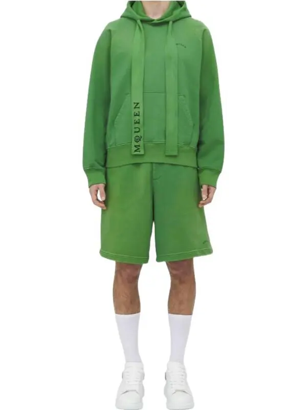 Alexander McQueen Logo Embroidered Drawstring Hoodie - Dark Green