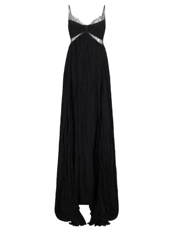 Blumarine Lace Pleated Maxi Dress - Black