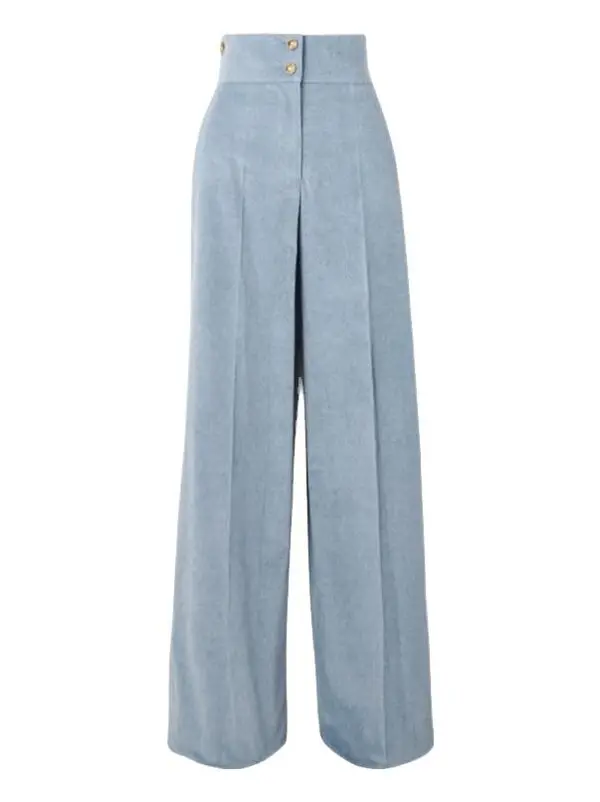 Altuzarra Cotton Twill Wide-leg Pants With Gold-tone Buttons - Blue