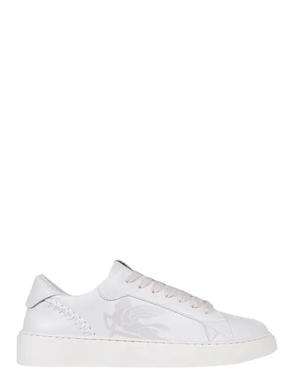 Etro Leather Low-top Sneakers With Pegaso Print - White