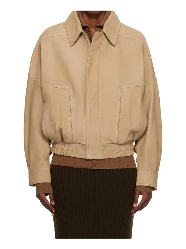 Nour Hammour Long-sleeved Collared Jacket - Beigenubuck