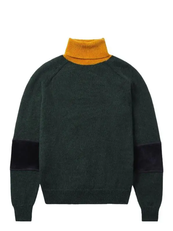 1989 STUDIO Contrast Panel Knitted Sweater - Dark Green