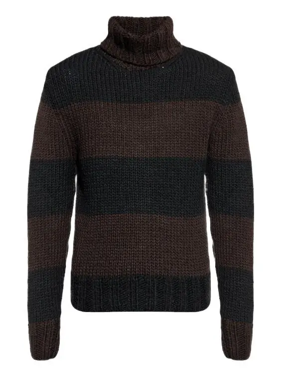 Dolce & Gabbana Striped Turtleneck Knit Jumper - Brown
