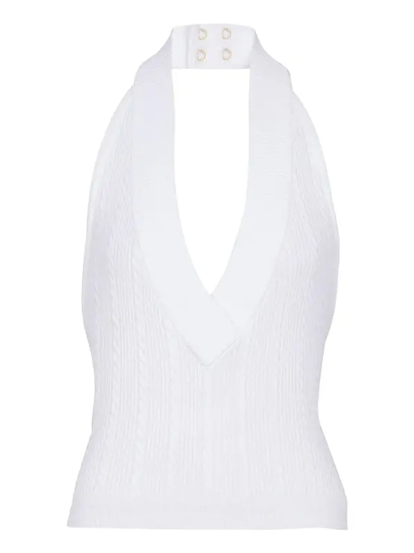Balmain Cable-knit Open-back Top - White