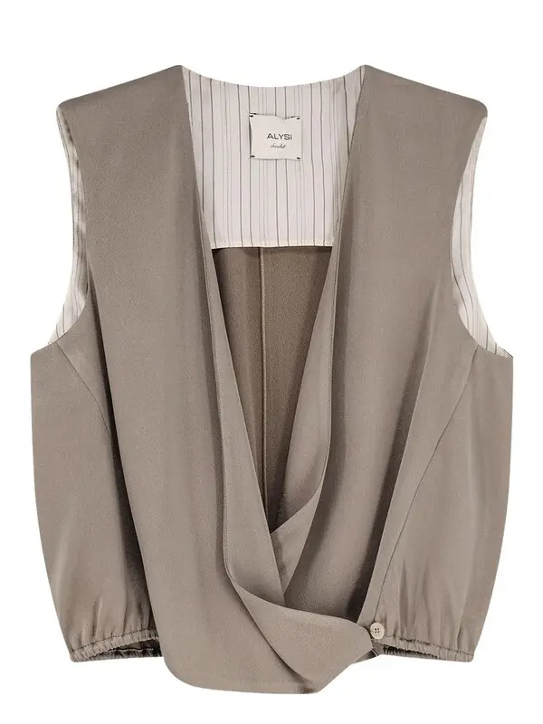 ALYSI Sleeveless V-neck Top With Cross-button Closure - Nude