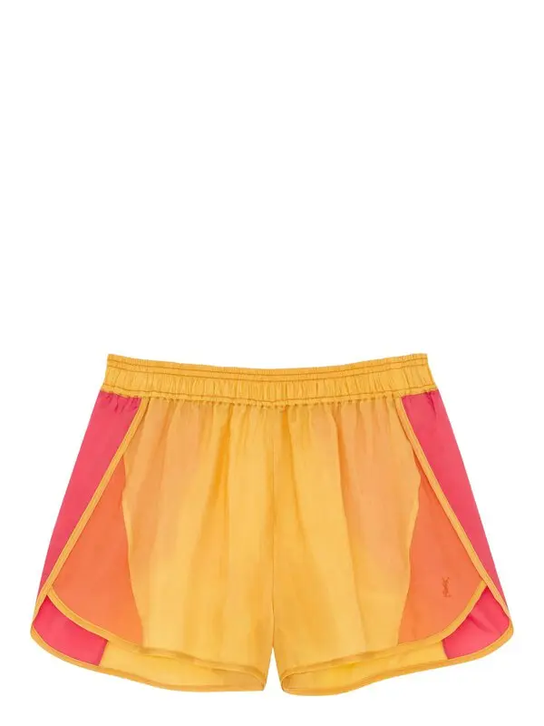Saint Laurent Color-blocked Logo Embroidered Shorts - Orange