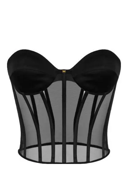 Elisabetta Franchi Sleeveless Tulle Bustier Top - Black