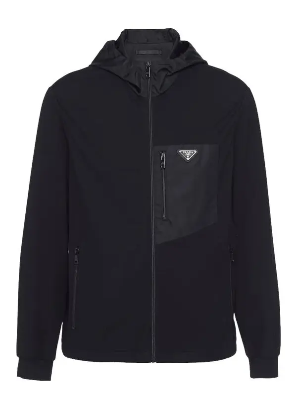 Prada Technical Cotton And Re-nylon Cardigan With Hood - Black