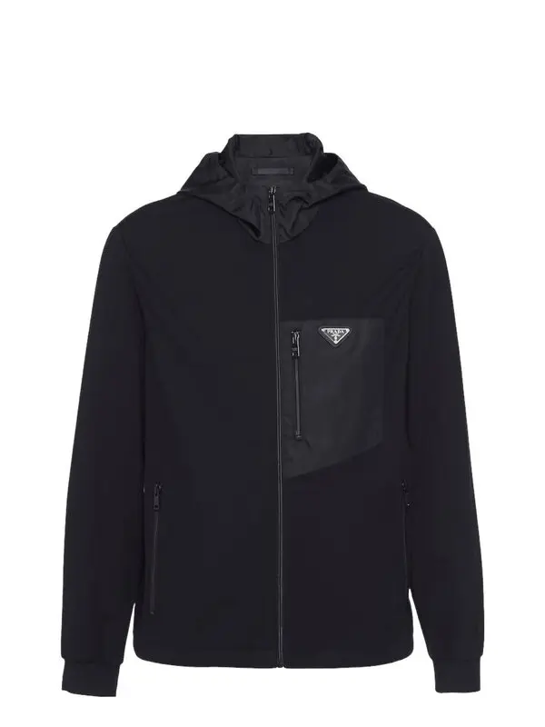 Prada Technical Cotton And Re-nylon Cardigan With Hood - Black