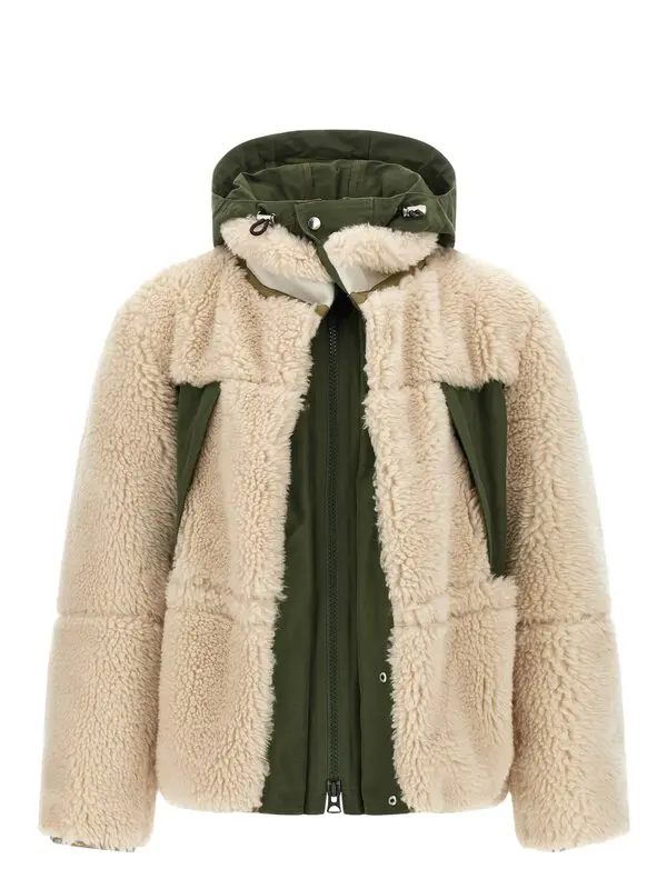 Sacai Fleece-paneled Hooded Jacket - Nude