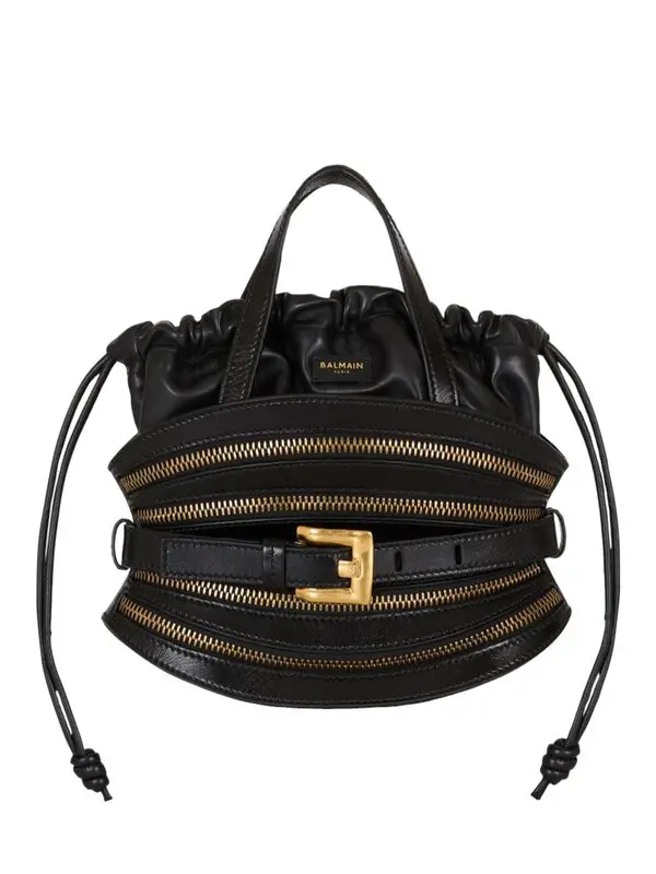 Balmain Mini Bag With Zip And Buckle Detail - Black