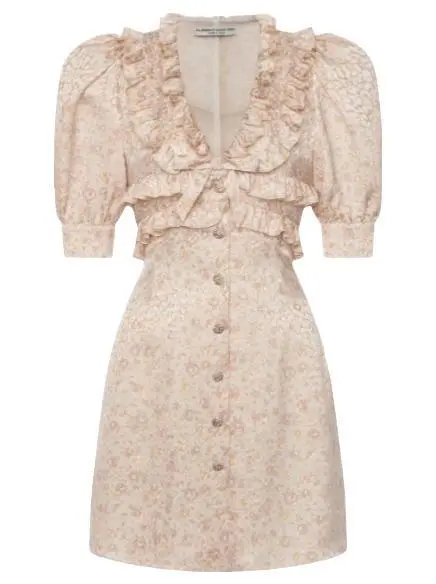 Alessandra Rich Jacquard Mini Dress With Jewel Buttons - Cream