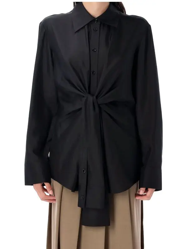 RÓHE Satin Knotted Shirt - Black