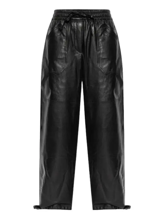 JIL SANDER Drawstring Leather Trousers - Black