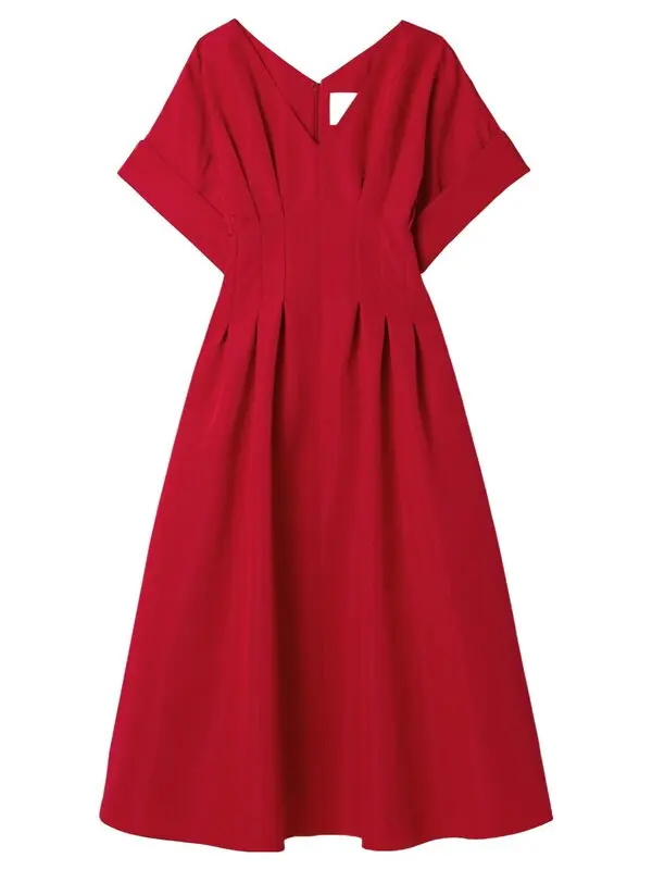 Carolina Herrera Pleated V-neck Midi Dress - Red