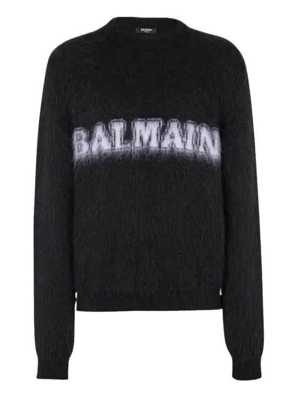 Balmain Retro Logo Intarsia Jumper - Black