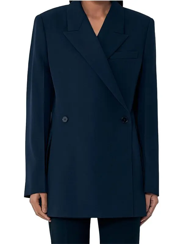 JIL SANDER Gabardine Double Breasted Blazer - Black