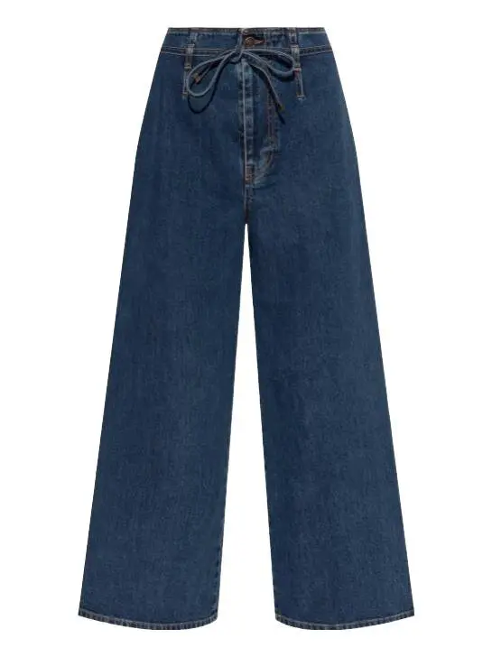 Etro High-waisted Wide-leg Jeans With Embroidered Logo - Navy Blue