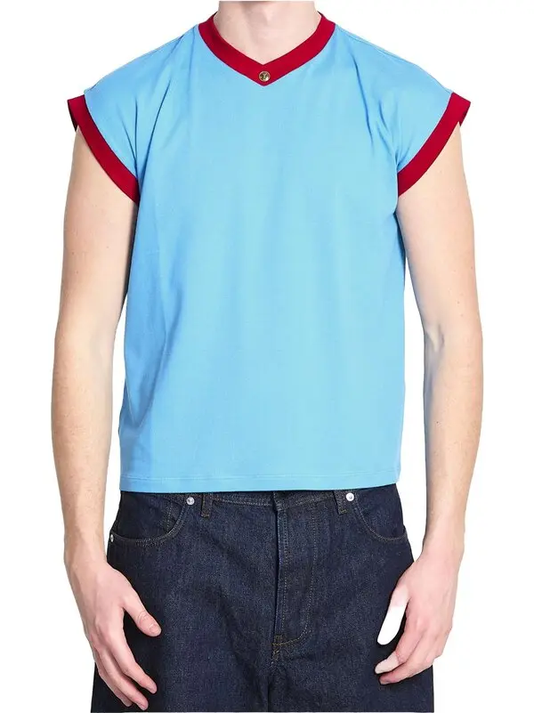 Versace Contrast-trim Sleeveless T-shirt - Light Blue