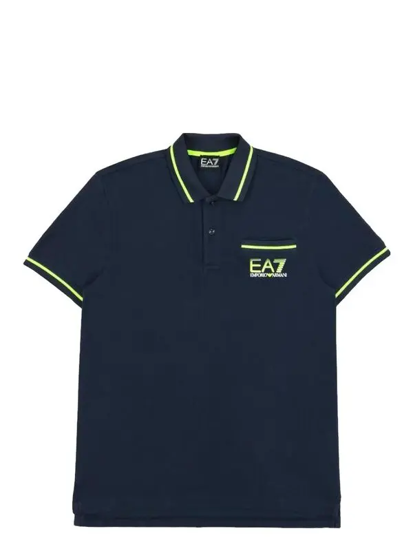 EA7 Navy Blue Logo Printed Polo Shirt - Black