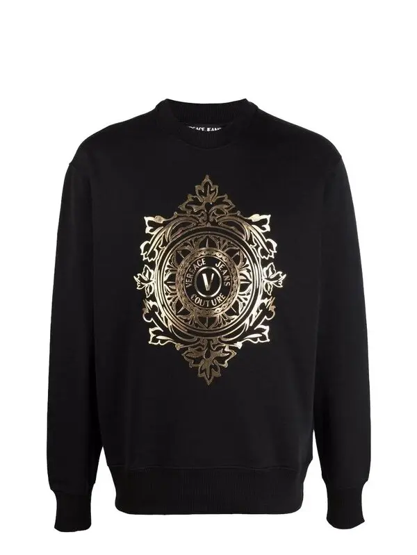 Versace Logo Print Crewneck Sweatshirt - Black