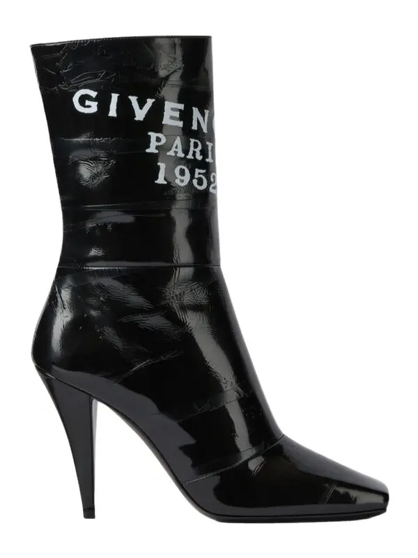 Givenchy Logo Printed Square-toe High Heel Boots - Black