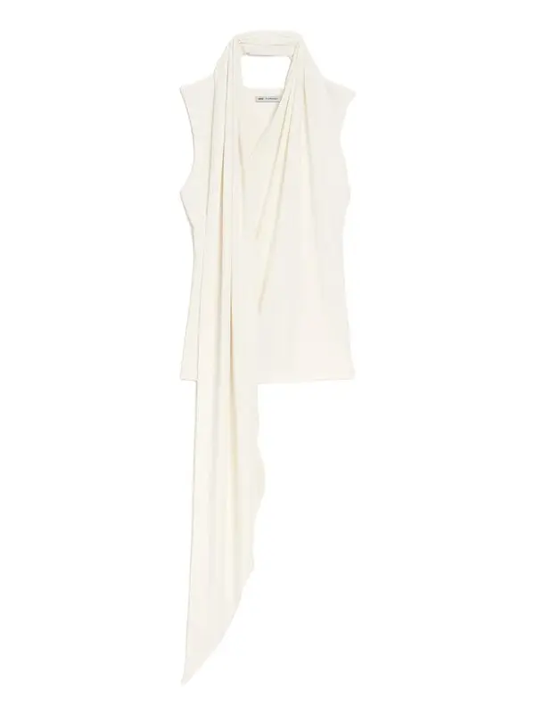 Ami Sleeveless Top With Scarf Detail - White Cream