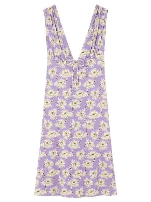 Versace Poppies V-neck Midi Dress - Purple/yellow