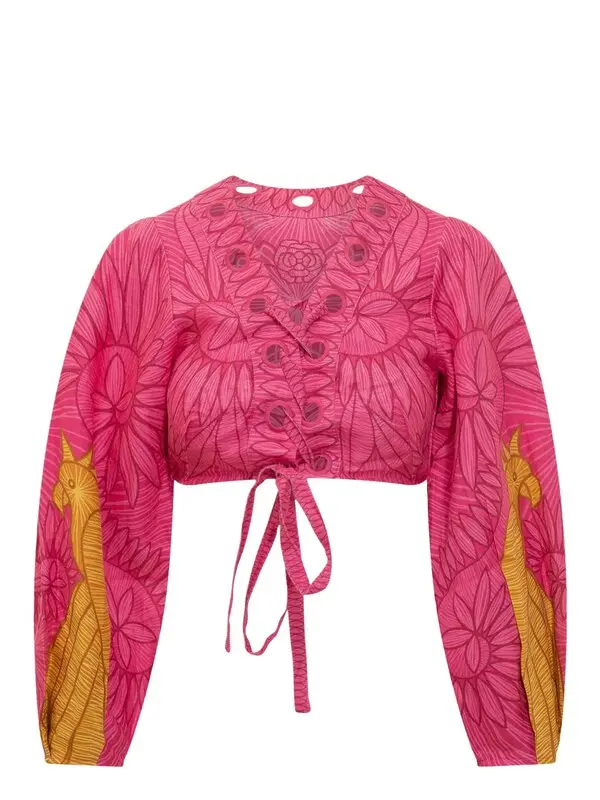 Farm Rio Usiacuri Eyelet Cropped Top - Red