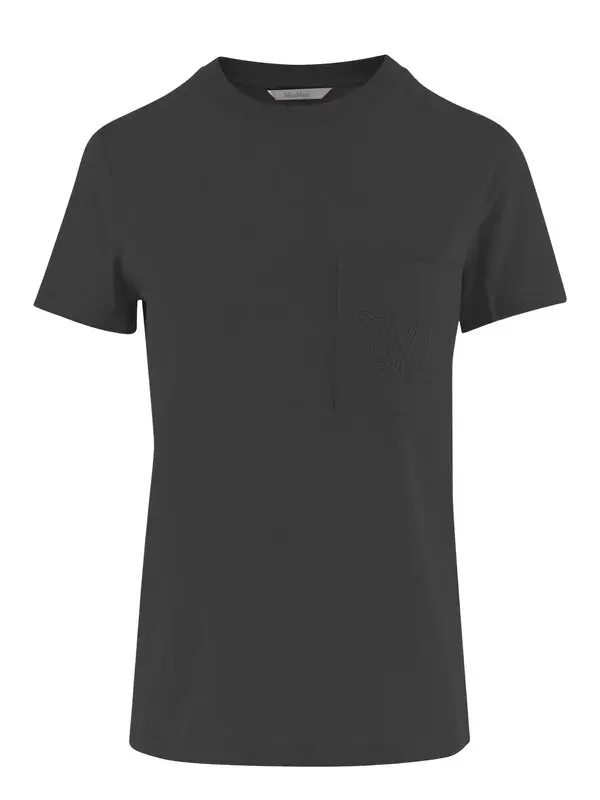 Max Mara Crewneck Short-sleeved T-shirt With Ribbed Collar And Pocket Detail - Black
