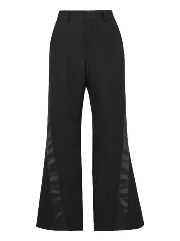 Sacai Satin-trimmed Silk And Cotton-blend Flared Pants - Black